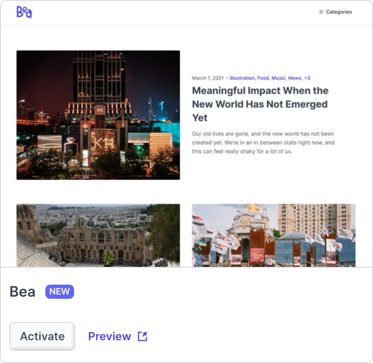 Preview link for the Bea theme | Changelog